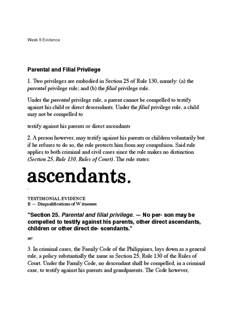 Parental and Filial Privilege Evidence | PDF | Pleading | Confession (Law)
