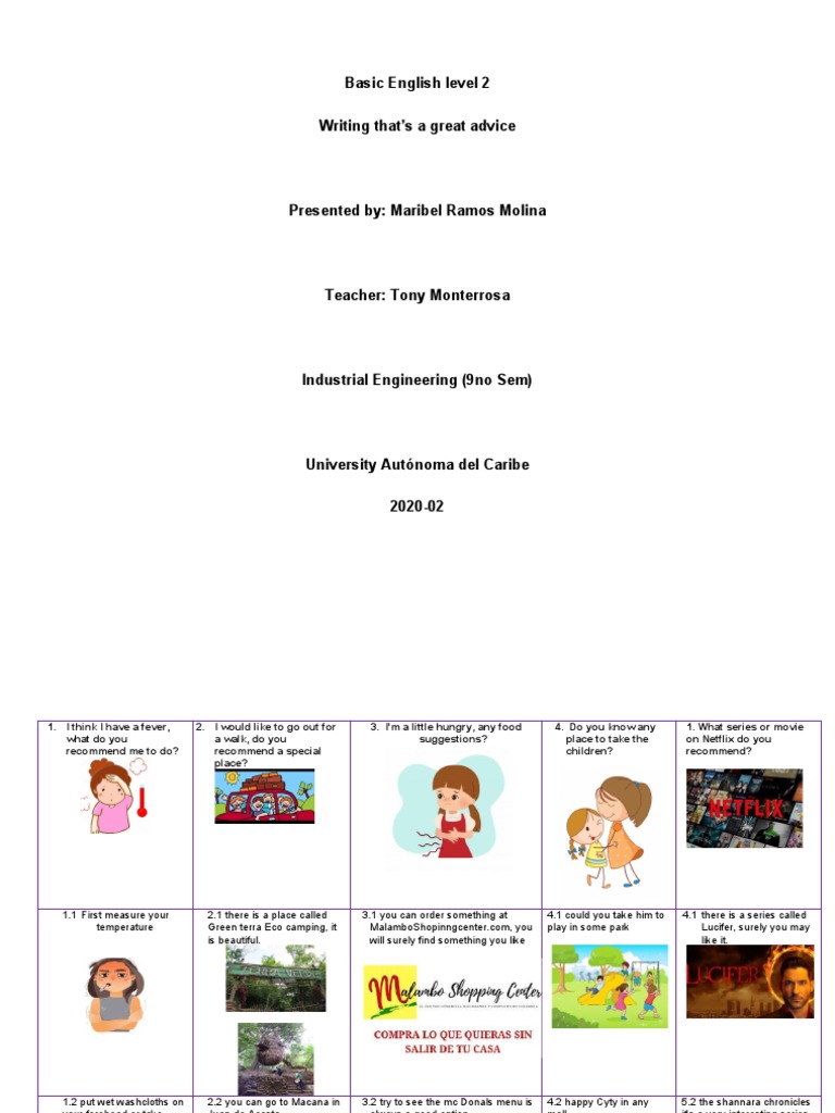 Basic English Level 2 Writing That's A Great Advice | PDF