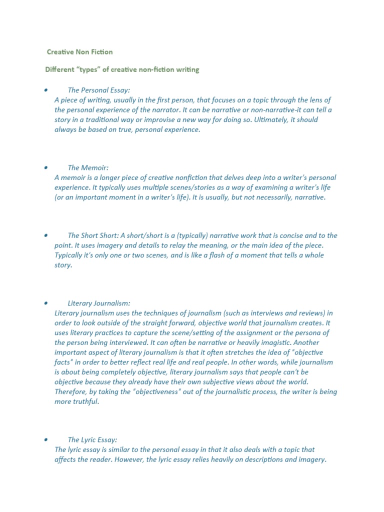 Types of Creative Nonfiction Writing | PDF | Creative Nonfiction | Writing