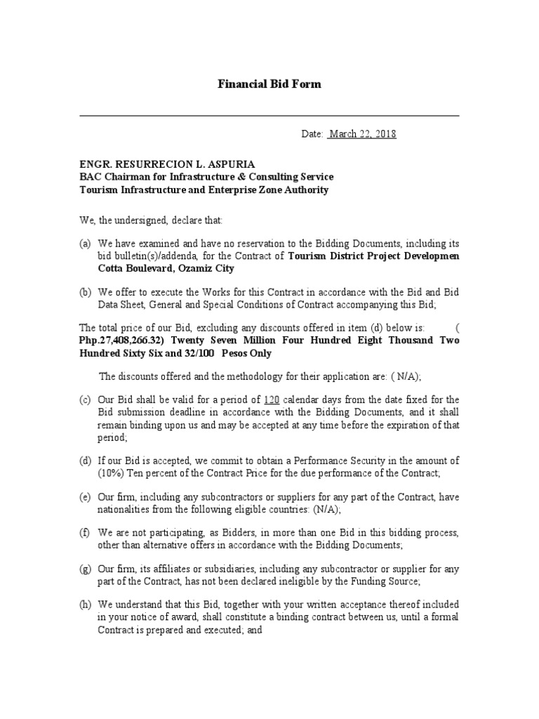 Financial Bid Form | PDF | Economies | Government