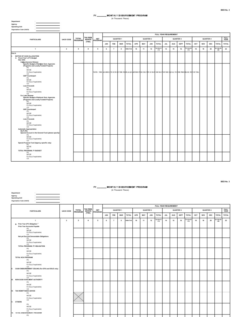 BED 3 - Monthly Disbursement Program | PDF | Fiscal Year | Taxes