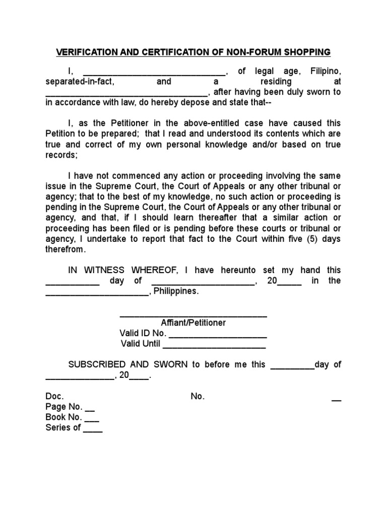 Verification and Certification of Non-Forum Shopping | PDF