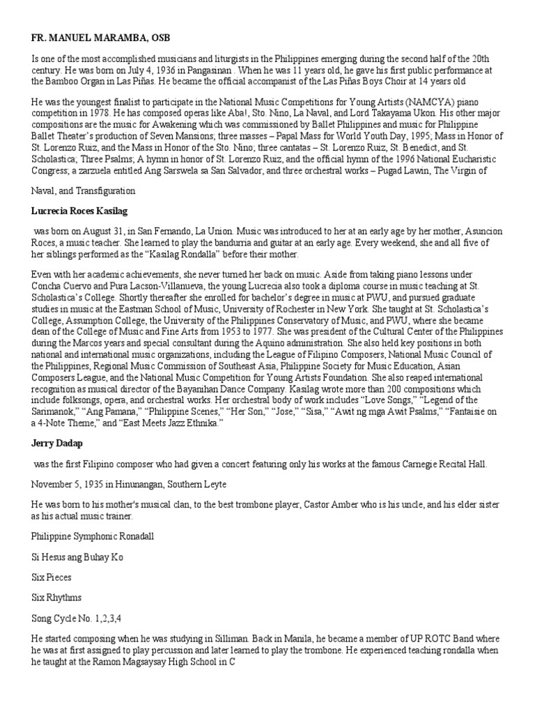 Fr. Manuel Maramba, Osb | PDF | Philippines | Entertainment