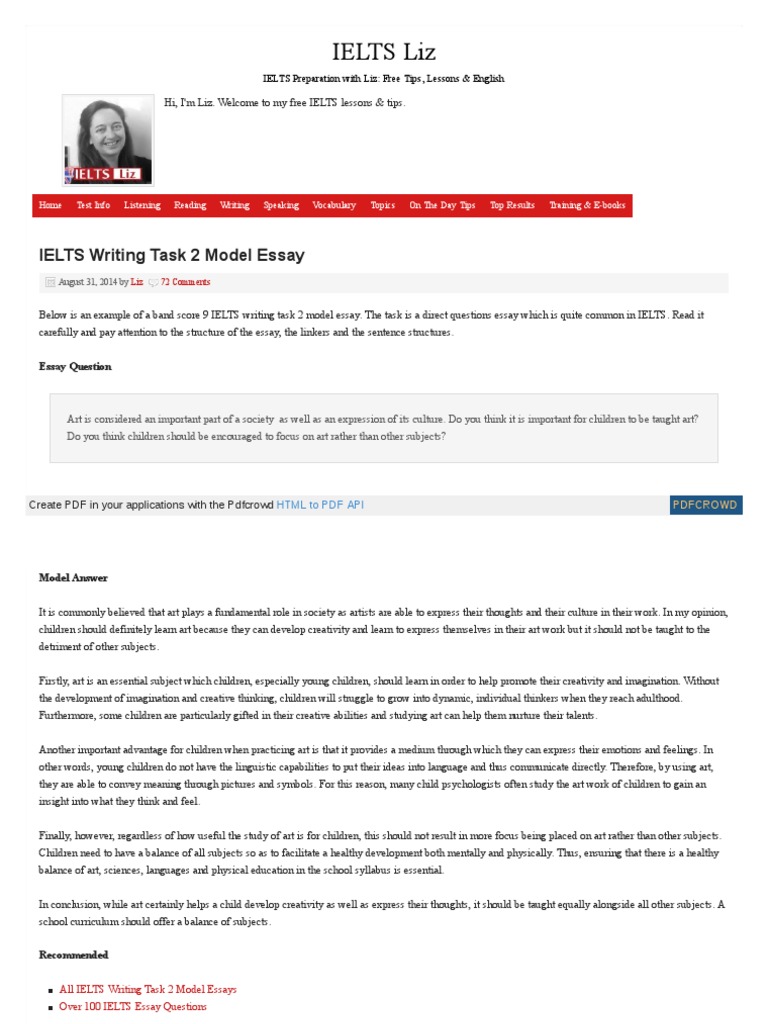 Ielts Liz: IELTS Writing Task 2 Model Essay | PDF | International ...