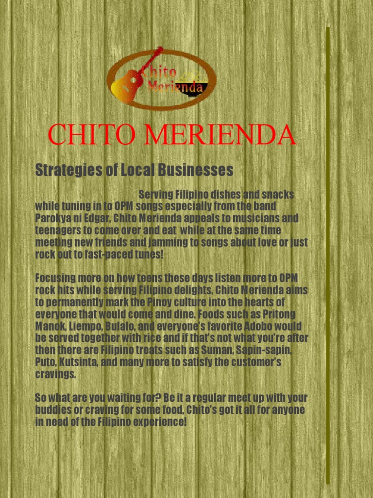 Chito Merienda: Strategies of Local Businesses | PDF | Cooking, Food & Wine