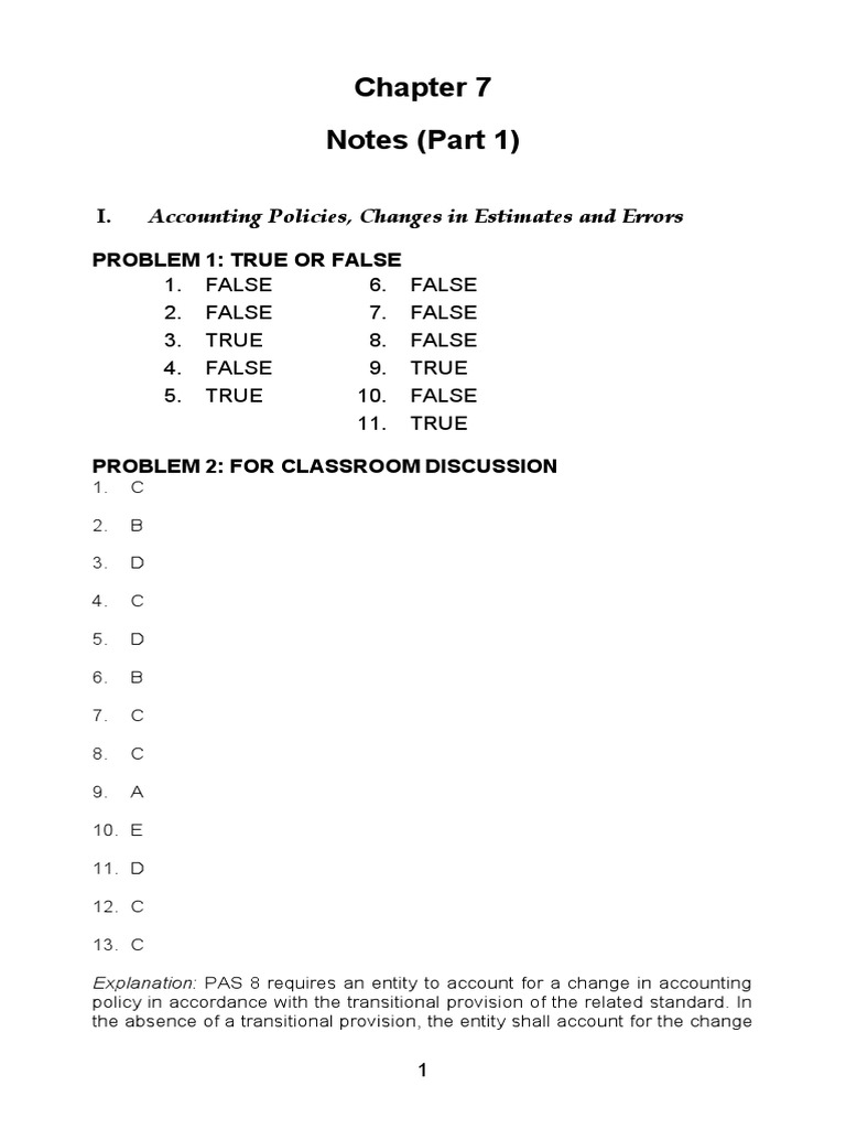 Notes (Part 1) : Accounting Policies, Changes in Estimates and Errors ...