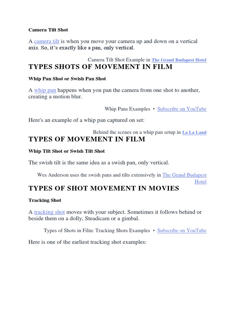 Types Shots of Movement in Film: Camera Tilt | PDF