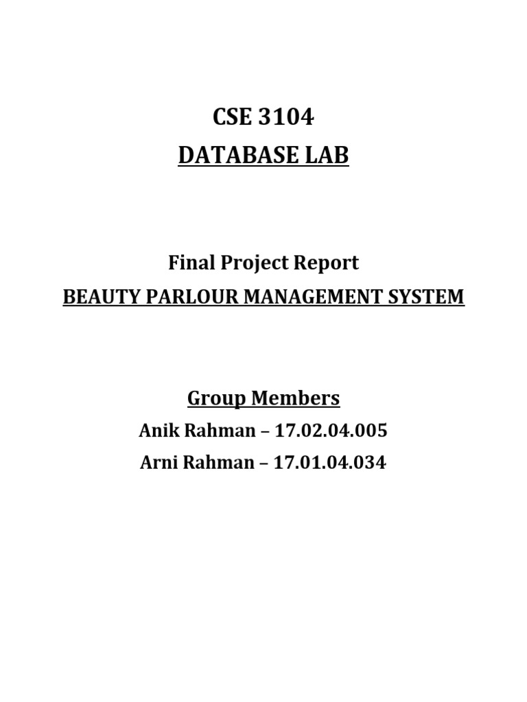 CSE 3104 Database Lab: Final Project Report Beauty Parlour Management System | PDF | Information ...