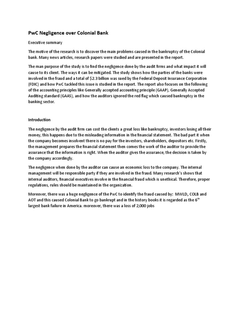 PWC Negligence Over Colonial Bank | PDF | Pricewaterhouse Coopers | Audit