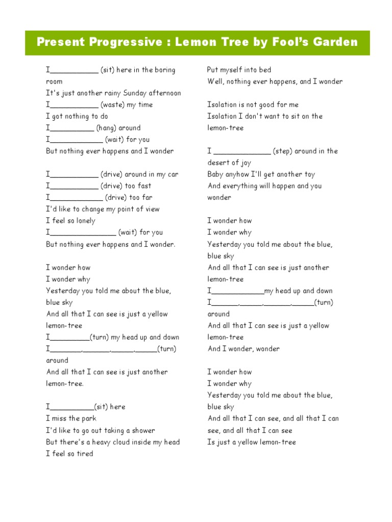 Lemon Tree by Fools Gardenpresent Progressive Activities With Music ...