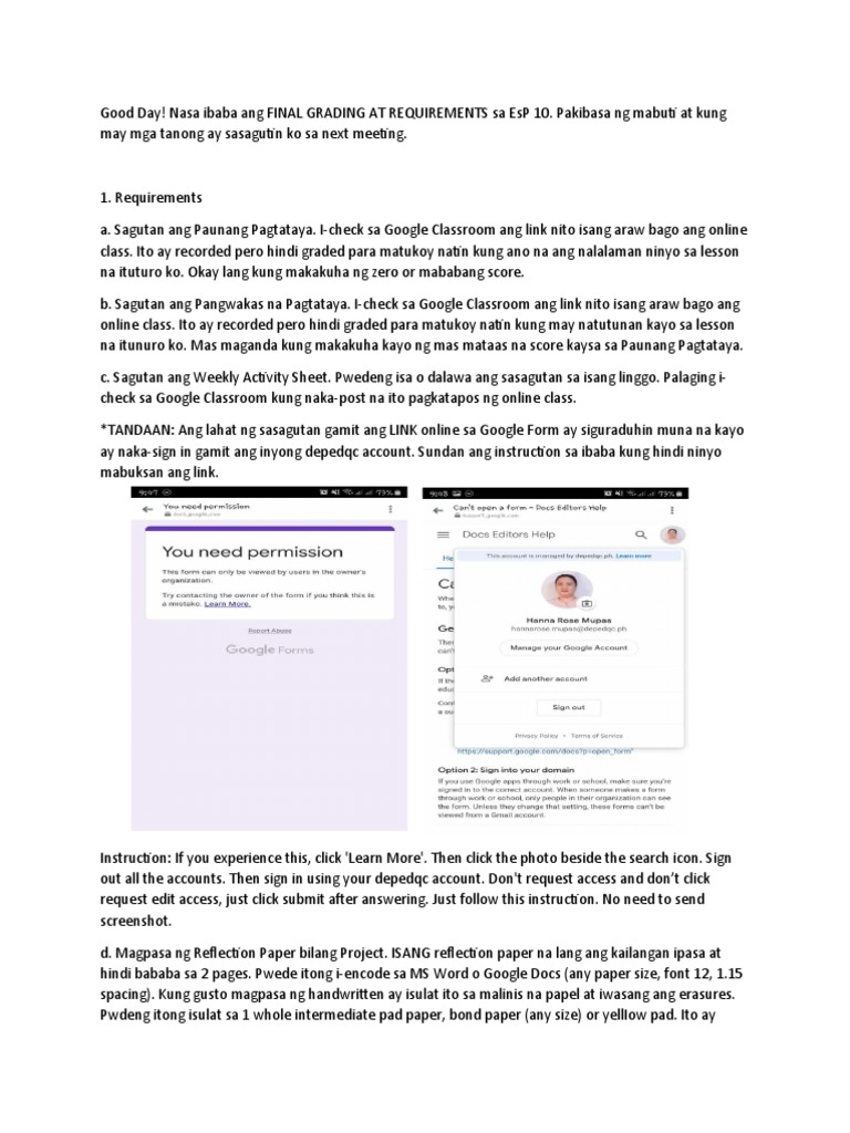 Esp 10 1ST Grading Requirements at Grading System | PDF