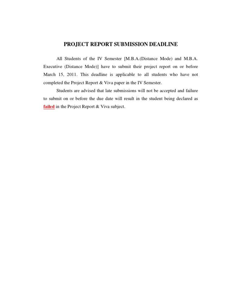 MBA Project Report Submission Deadline | PDF