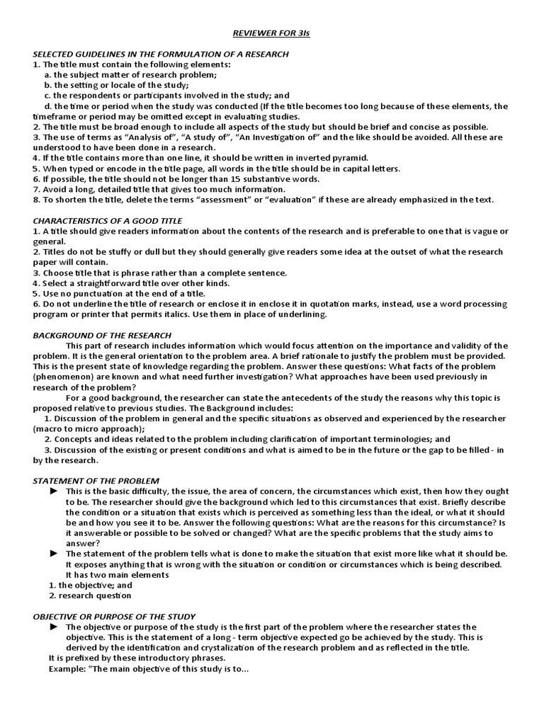 Reviewer For 3is Selected Guidelines in The Formulation of A Research ...