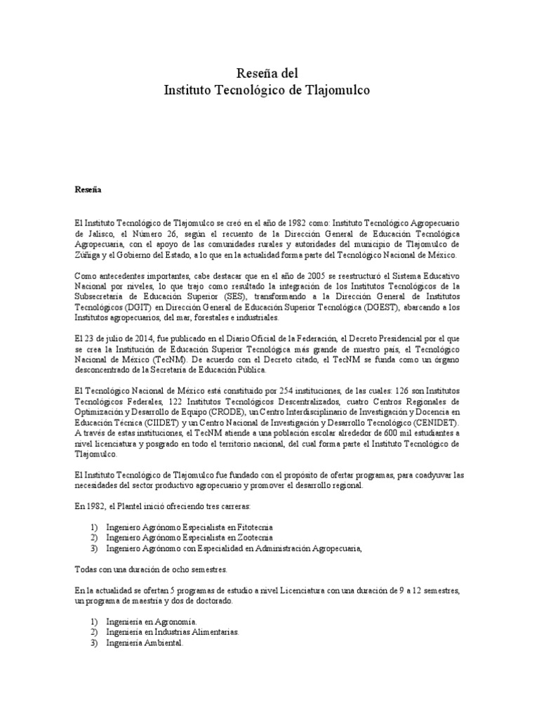 Reseña Del ITTJ | Descargar gratis PDF | Agronomía | Ingeniería