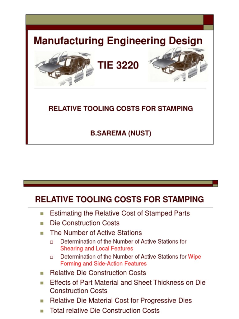 Tooling Cost Estimation for Stamping | PDF | Sheet Metal | Bending