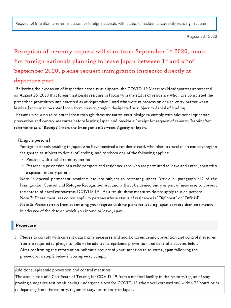 Japan Re-entry Procedures for Foreign Nationals | PDF | Government And Personhood | Government
