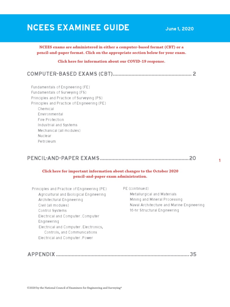 Ncees Examinee Guide: June 1, 2020 | PDF | Test (Assessment) | Multiple ...