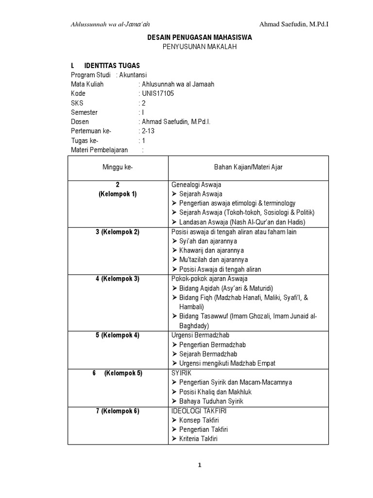 Panduan Tugas Kelompok Penyusunan Makalah Aswaja 2020 | PDF