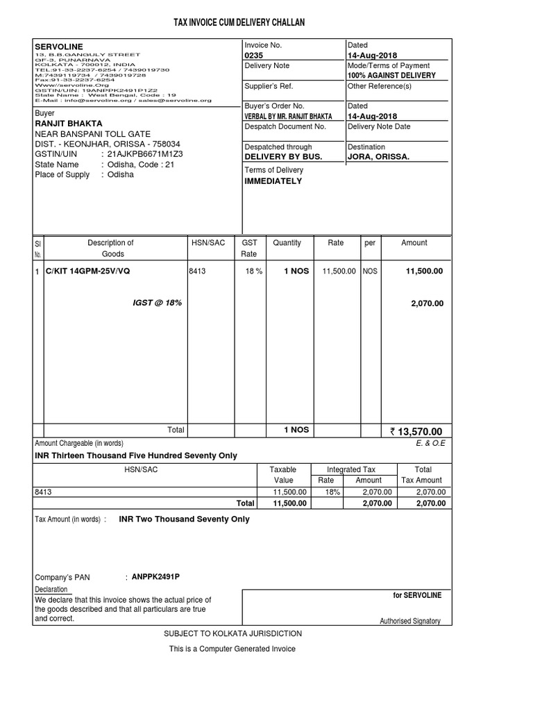 Tax Invoice Cum Delivery Challan | PDF | Economies | Market (Economics)
