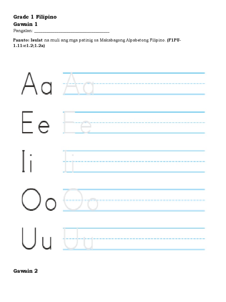 Grade 1 Filipino Gawain | PDF