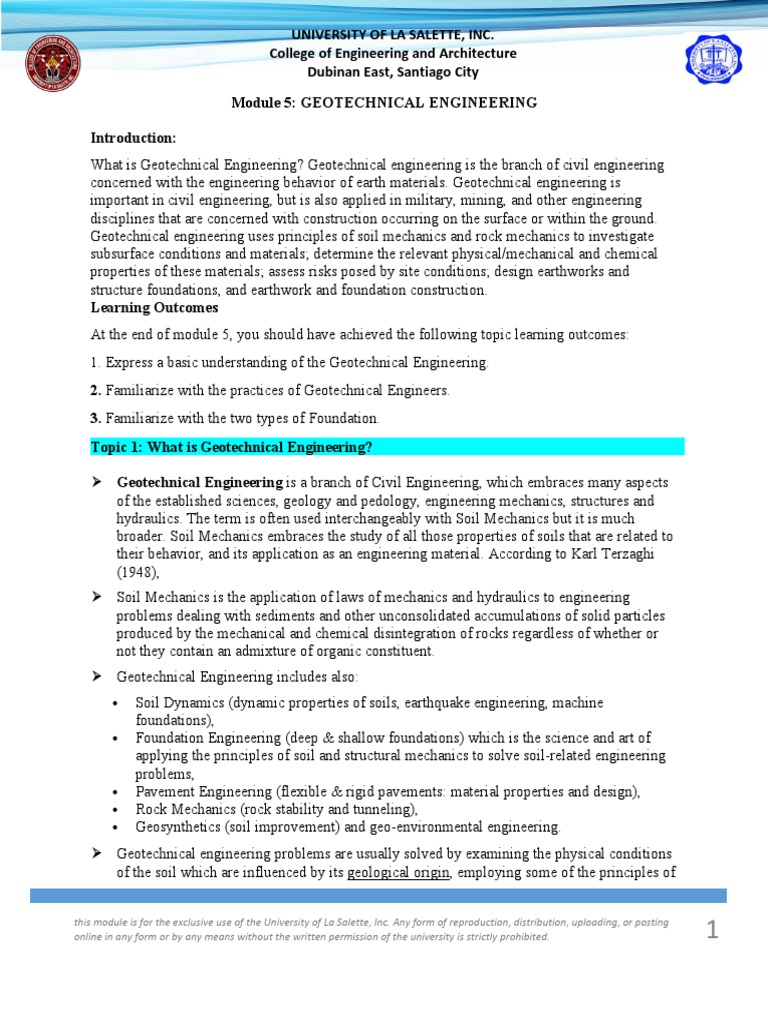 CIVIL ENGINEERING ORIENTATION - Module 5 PDF | PDF | Geotechnical ...