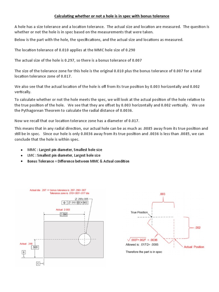 Calculating Whether or Not A Hole Is in Spec With Bonus Tolerance | PDF