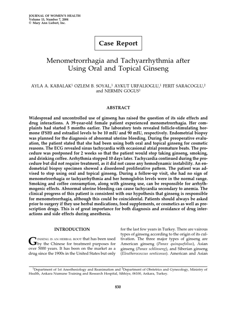 Menometrorrhagia and Tachyarrhythmia After Using Oral and Topical ...