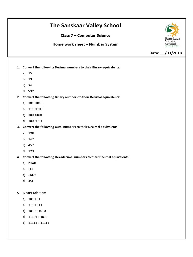 Homework Worksheet 7 ICSE | PDF