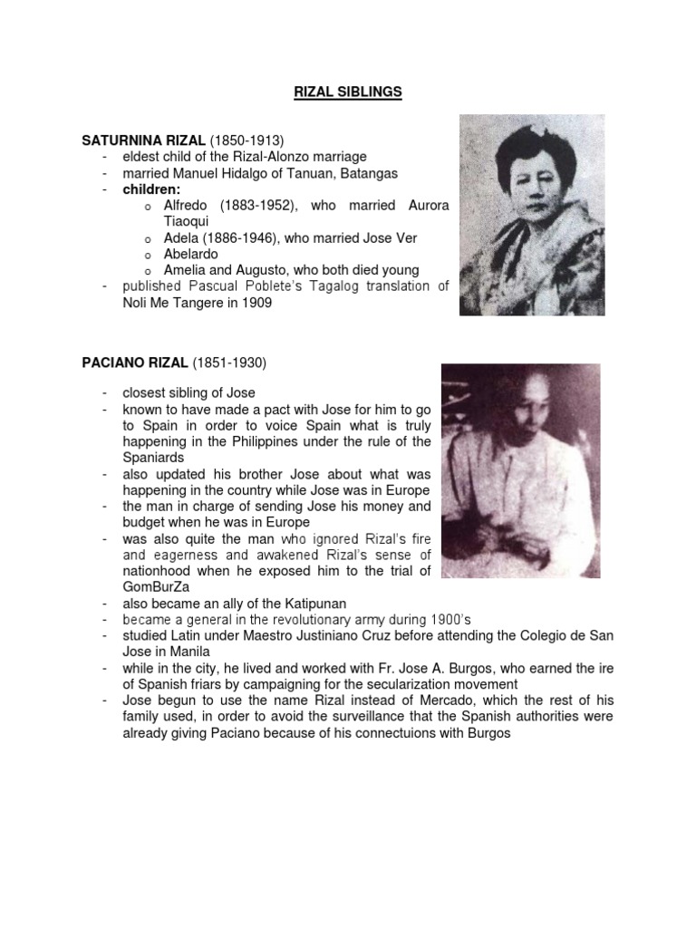 RIZAL SIBLINGS For | PDF | Philippines