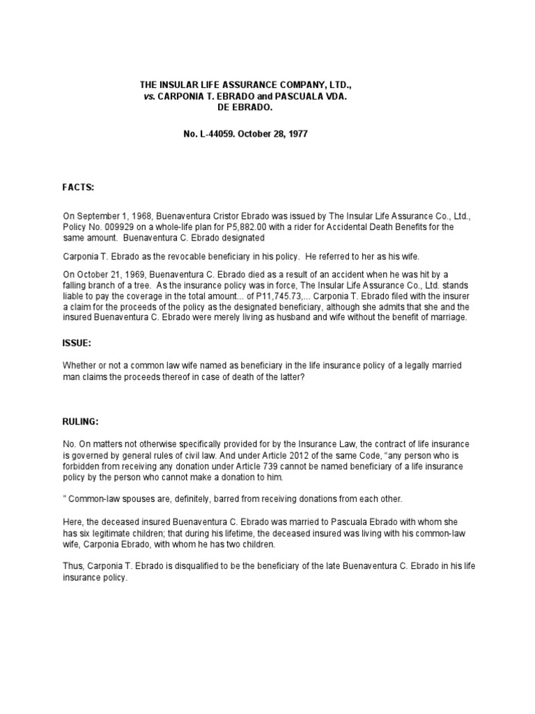 Insular Life vs. Ebrado | PDF