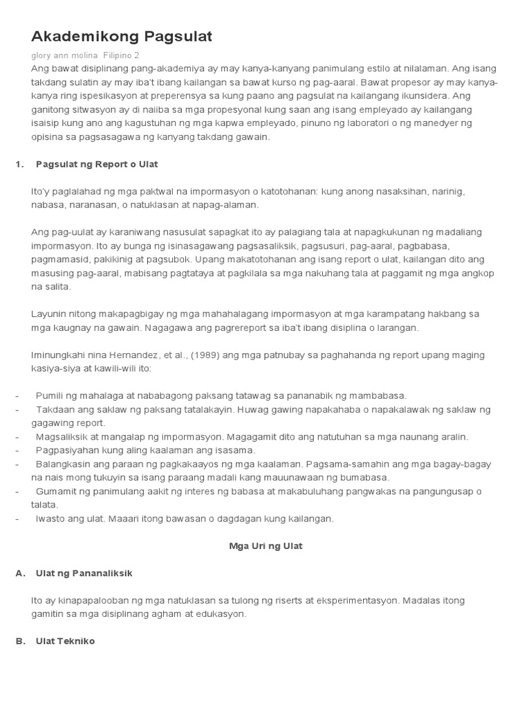 Akademikong Pagsulat | PDF