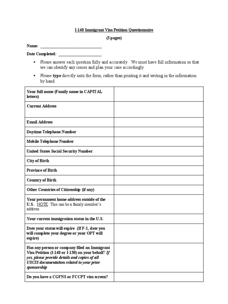140 Questionnaire | PDF | Government | Immigration