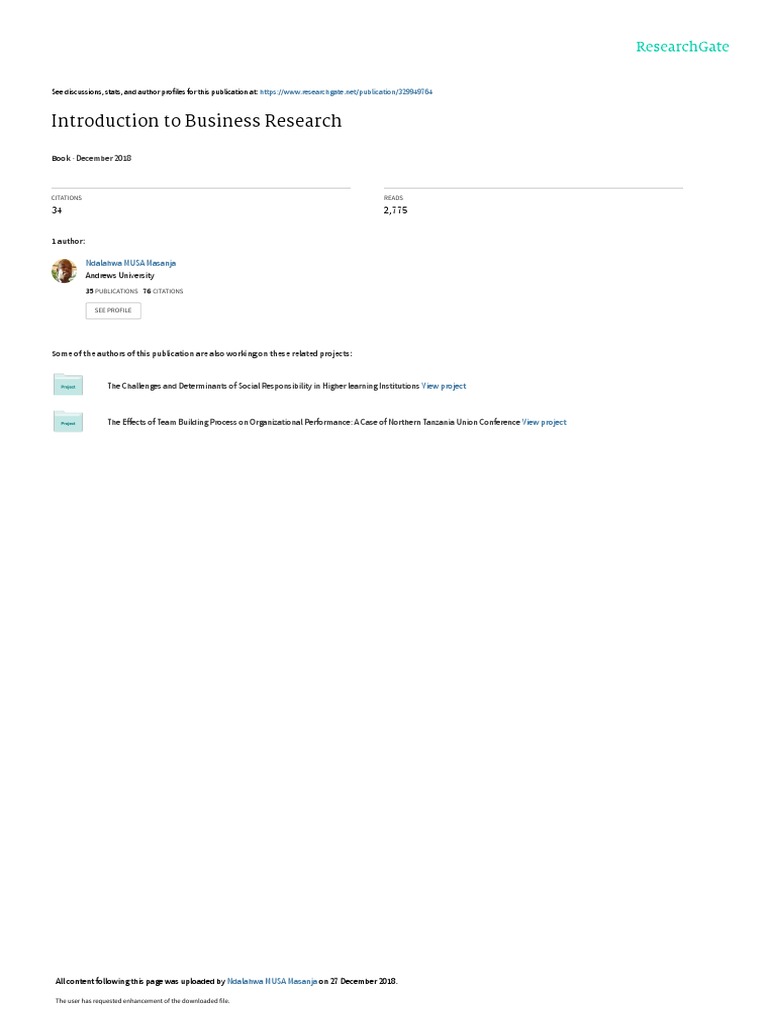 Introduction To Business Research: December 2018 | PDF | Sampling ...