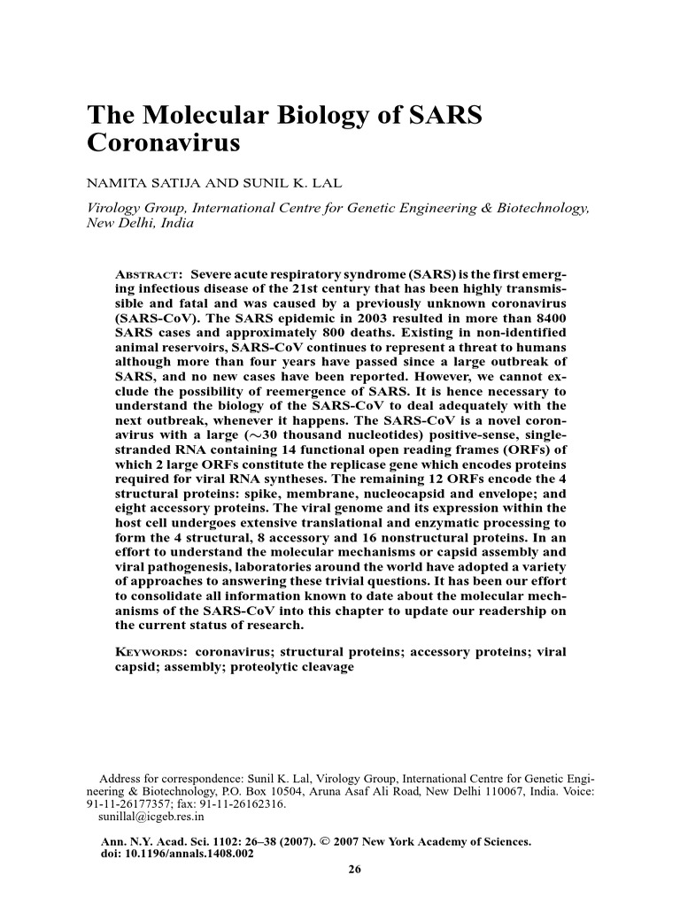 The Molecular Biology of SARS Coronavirus: Namita Satija and Sunil K ...