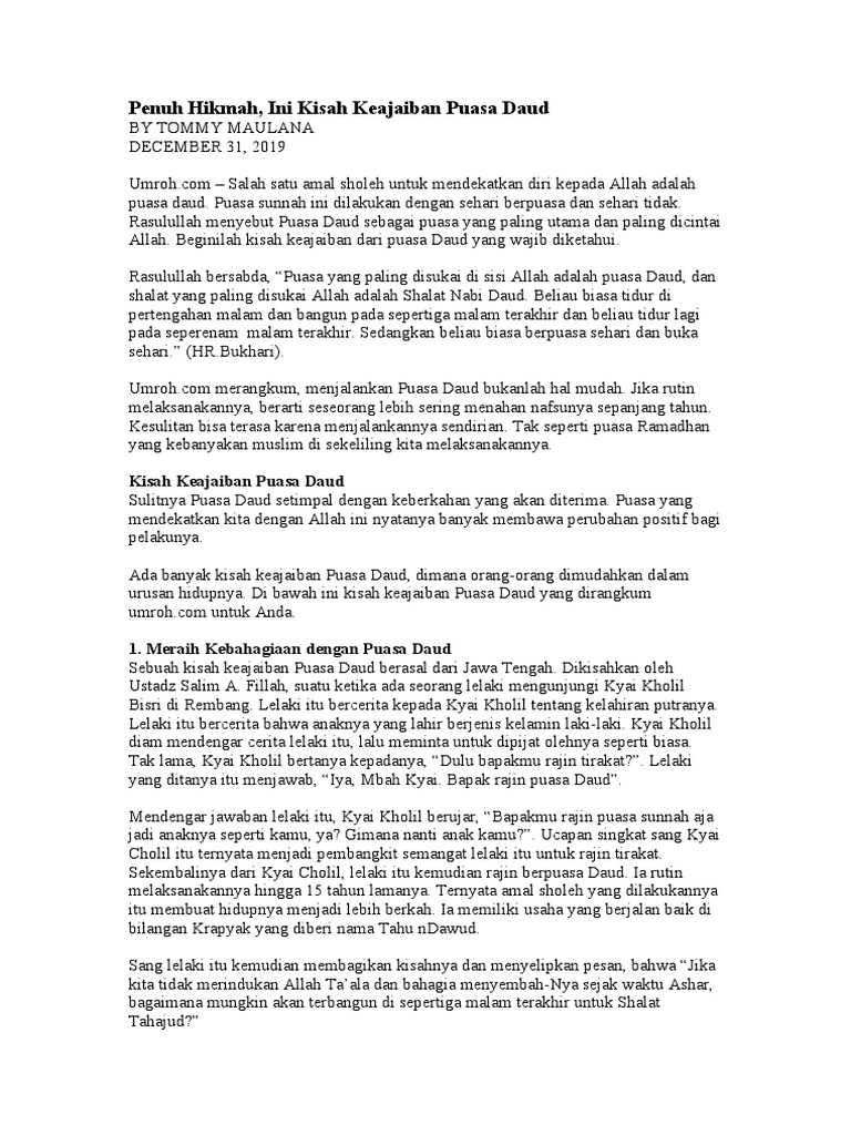 Kisah Keajaiban Puasa Daud | PDF