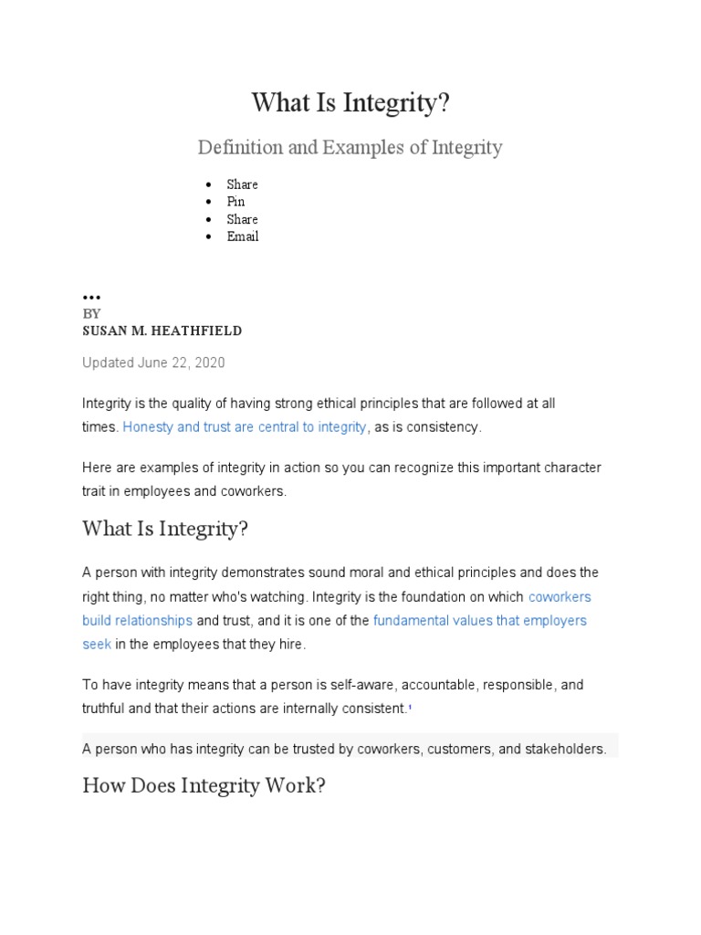 What Is Integrity? Definition and Examples | PDF | Integrity | Employment