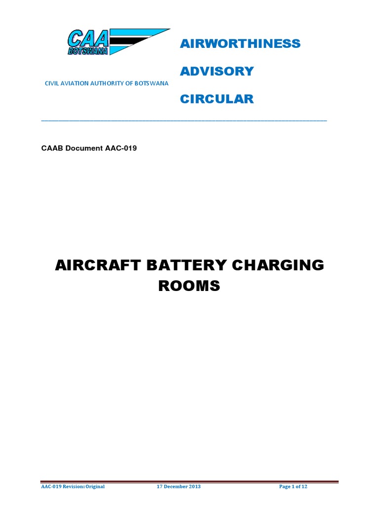 Aircraft Battery Charging Rooms: Airworthiness Advisory Circular | PDF ...