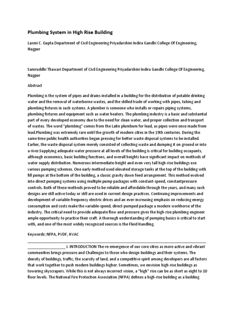 Plumbing System in High Rise Building | PDF | Plumbing | Pipe (Fluid ...