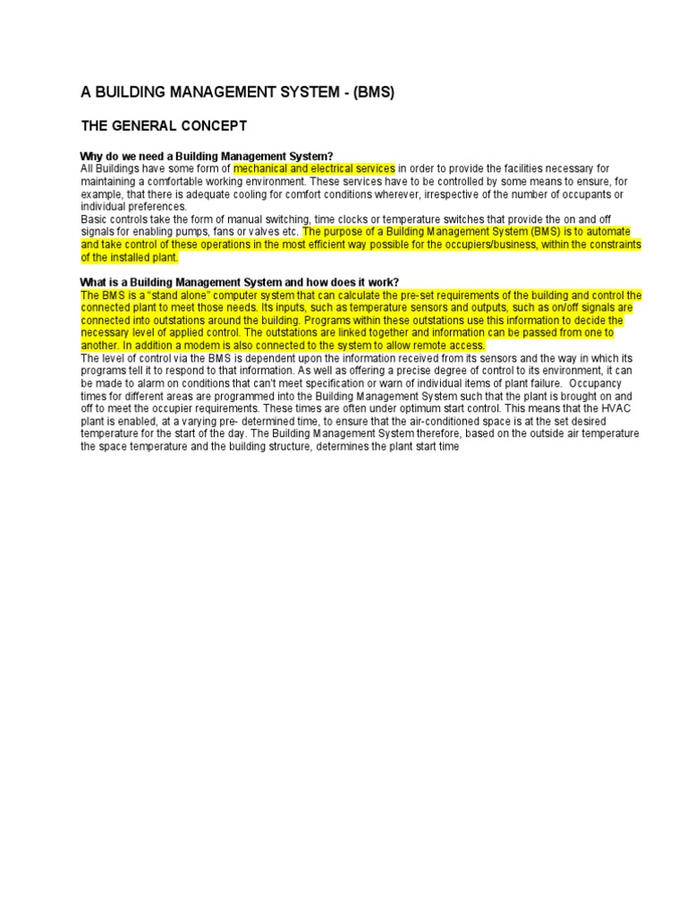 Unit1 - A BUILDING MANAGEMENT SYSTEM | PDF
