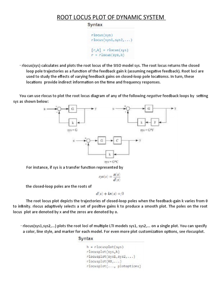Root Locus Notes - Matlab | PDF | Control Theory | Abstract Algebra