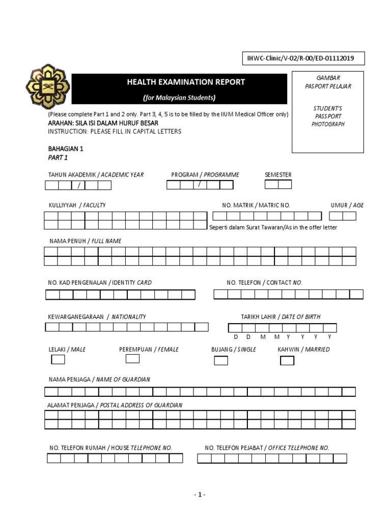 Medical Check-Up Form M'sian | PDF