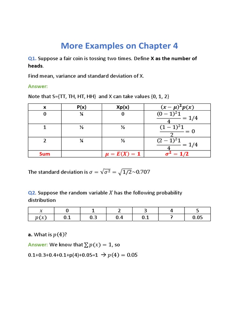 More Examples On Chapter 4: Heads | PDF | Standard Deviation ...