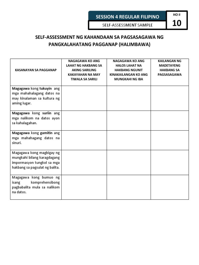 Self Assessment Sample Template | PDF