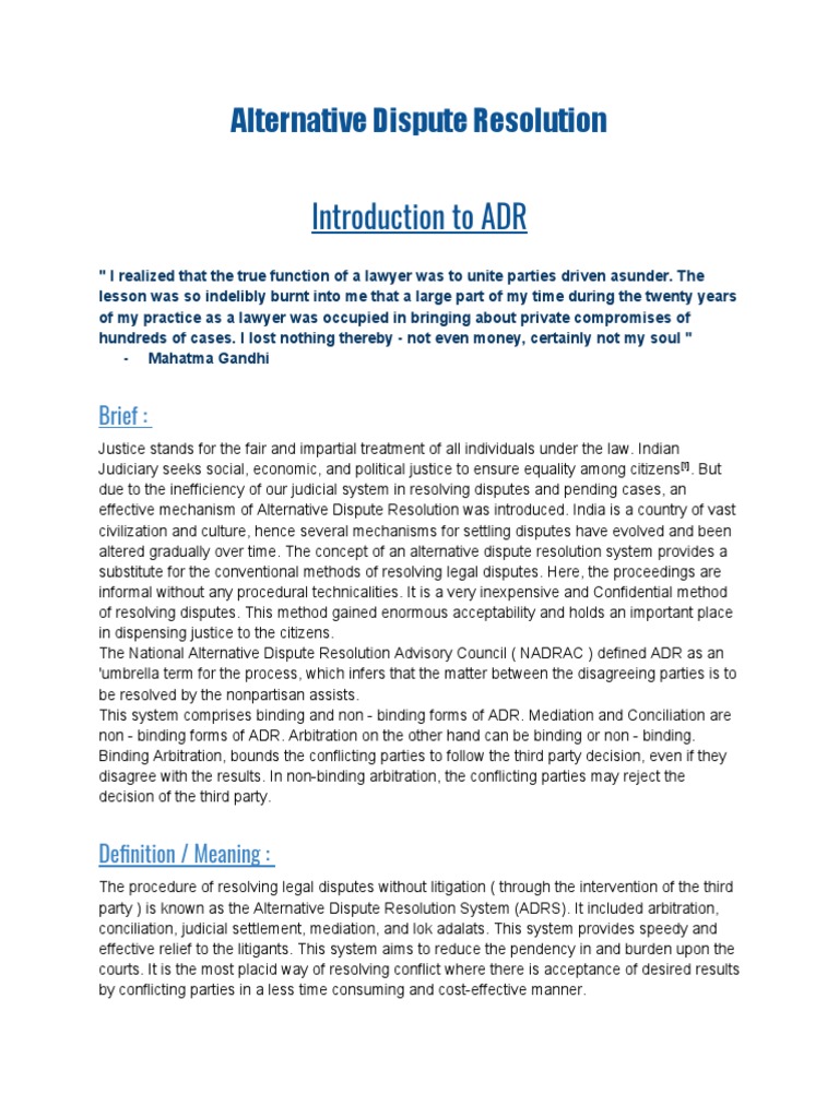 ADR (Module - 1) | PDF | Alternative Dispute Resolution | Mediation