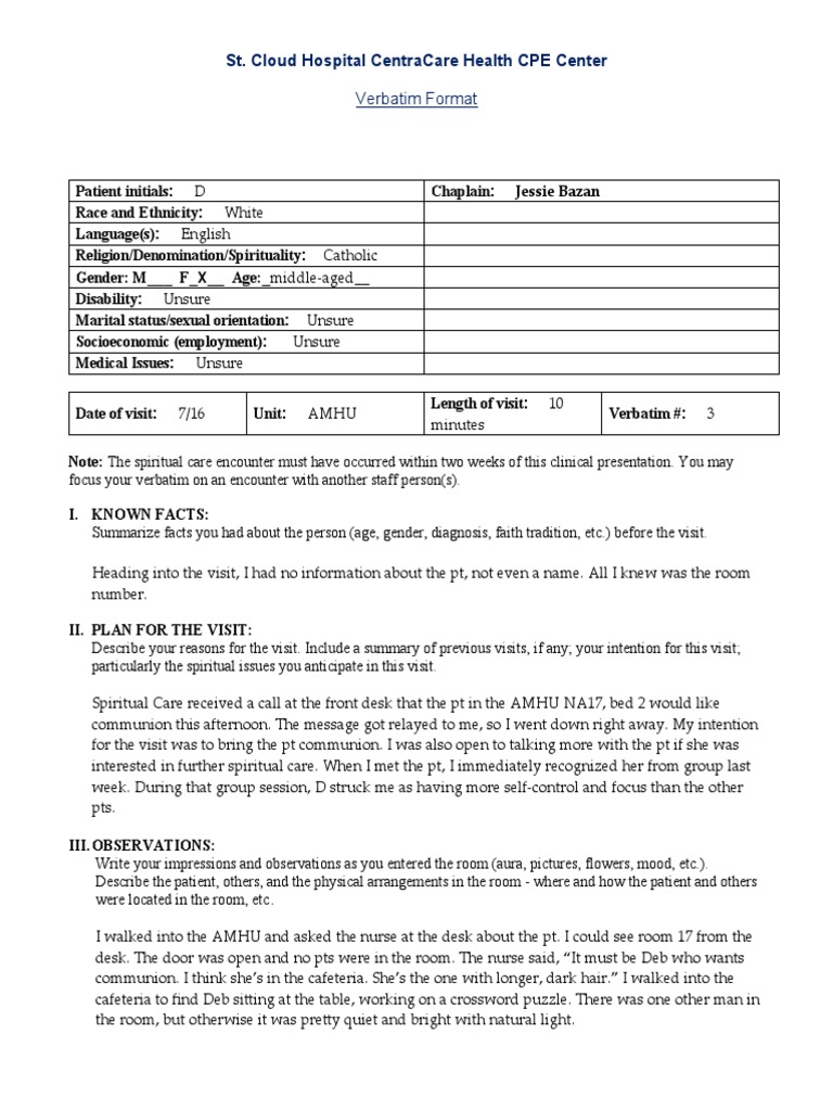 St. Cloud Hospital Centracare Health Cpe Center: Verbatim Format | PDF ...