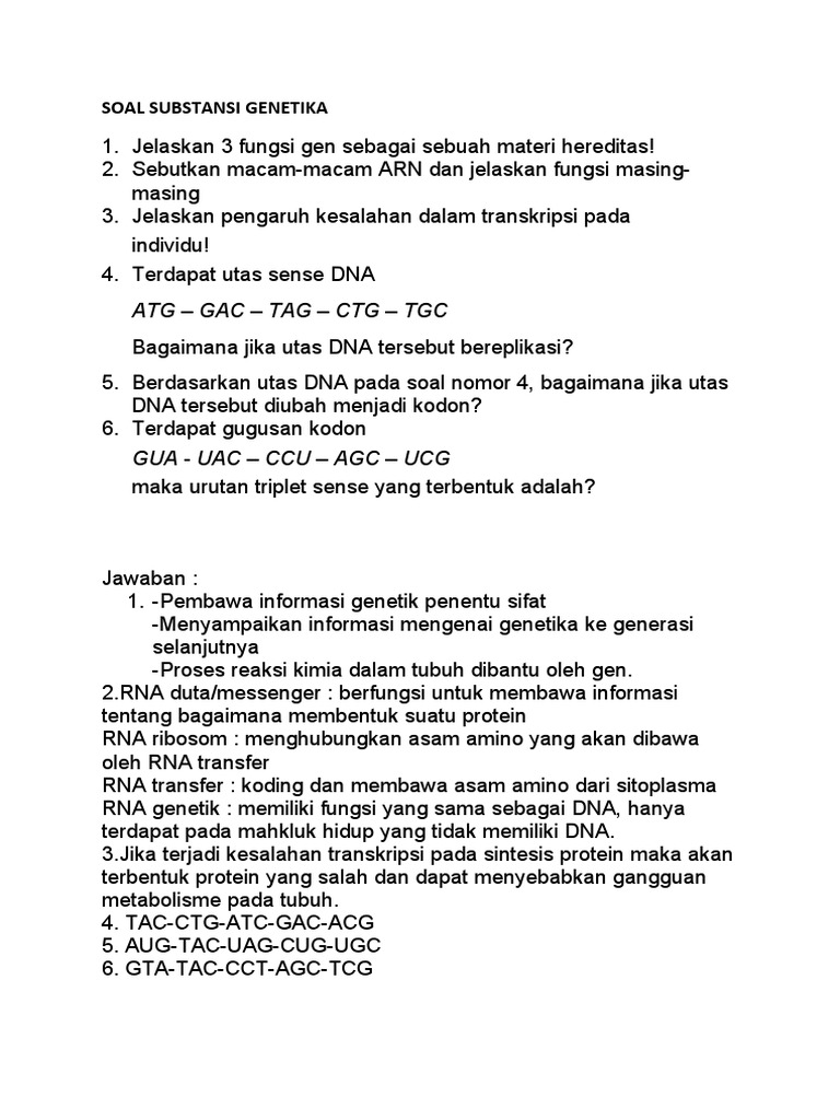 Soal Substansi Genetika Xii | PDF