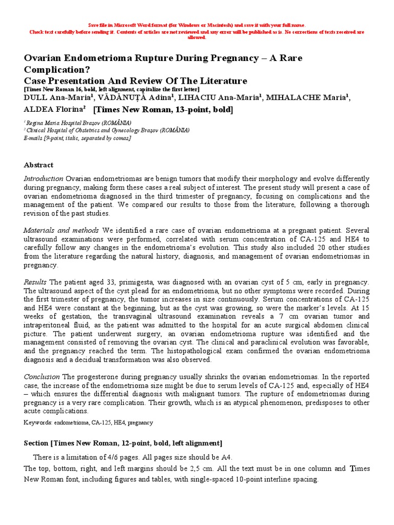 Ovarian Endometrioma Rupture During Pregnancy - A Rare Complication ...