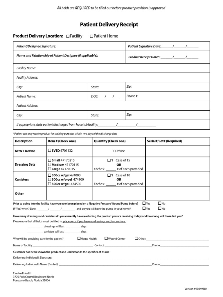 Patient Delivery Receipt for Medical Supplies | PDF | Patient | Health ...