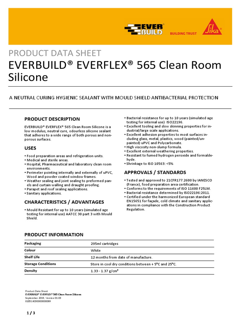 EVERBUILD® EVERFLEX® 565 Clean Room Silicone: Product Data Sheet | PDF ...