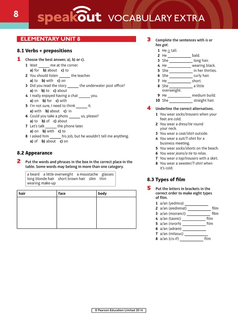 Speakout Vocabulary Extra Elementary Unit 8 PDF | PDF | Crossword | Syntax